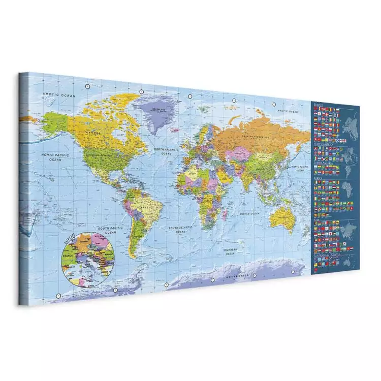 Canvas Print Traditional World Map - Colorful Map with Country Flags ...