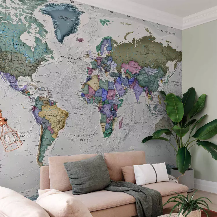 Wall Mural Geography study - world map with signed countries in English ...