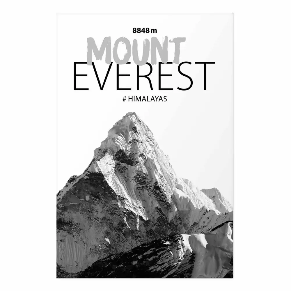 Poster Mount Everest - black and white mountain landscape with English ...