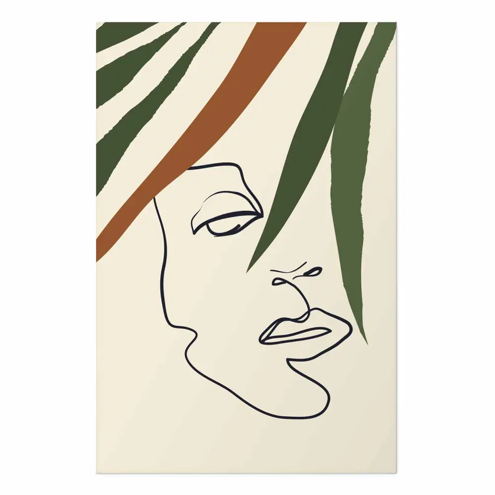 Poster Magical Gaze - simple lineart with a human face among leaves ...