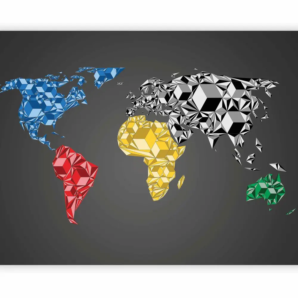 Wall Mural World Map - Colourful Geometric Continents Each in a ...