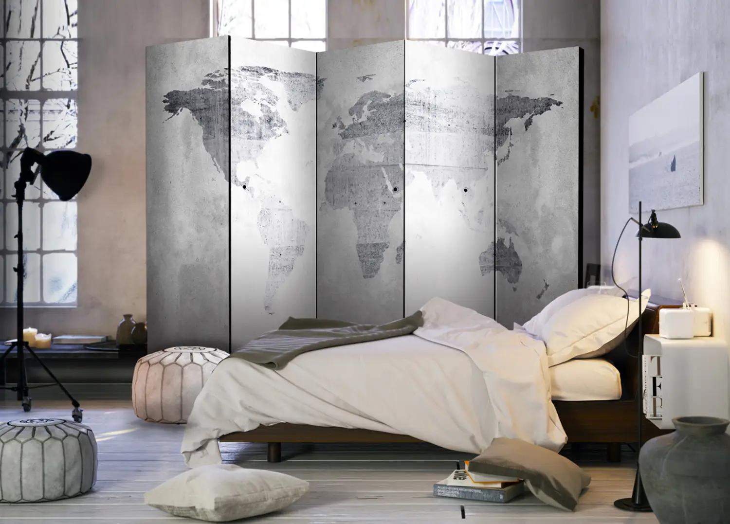 Room Divider Screen Concrete Map - world map with gray continents on a ...
